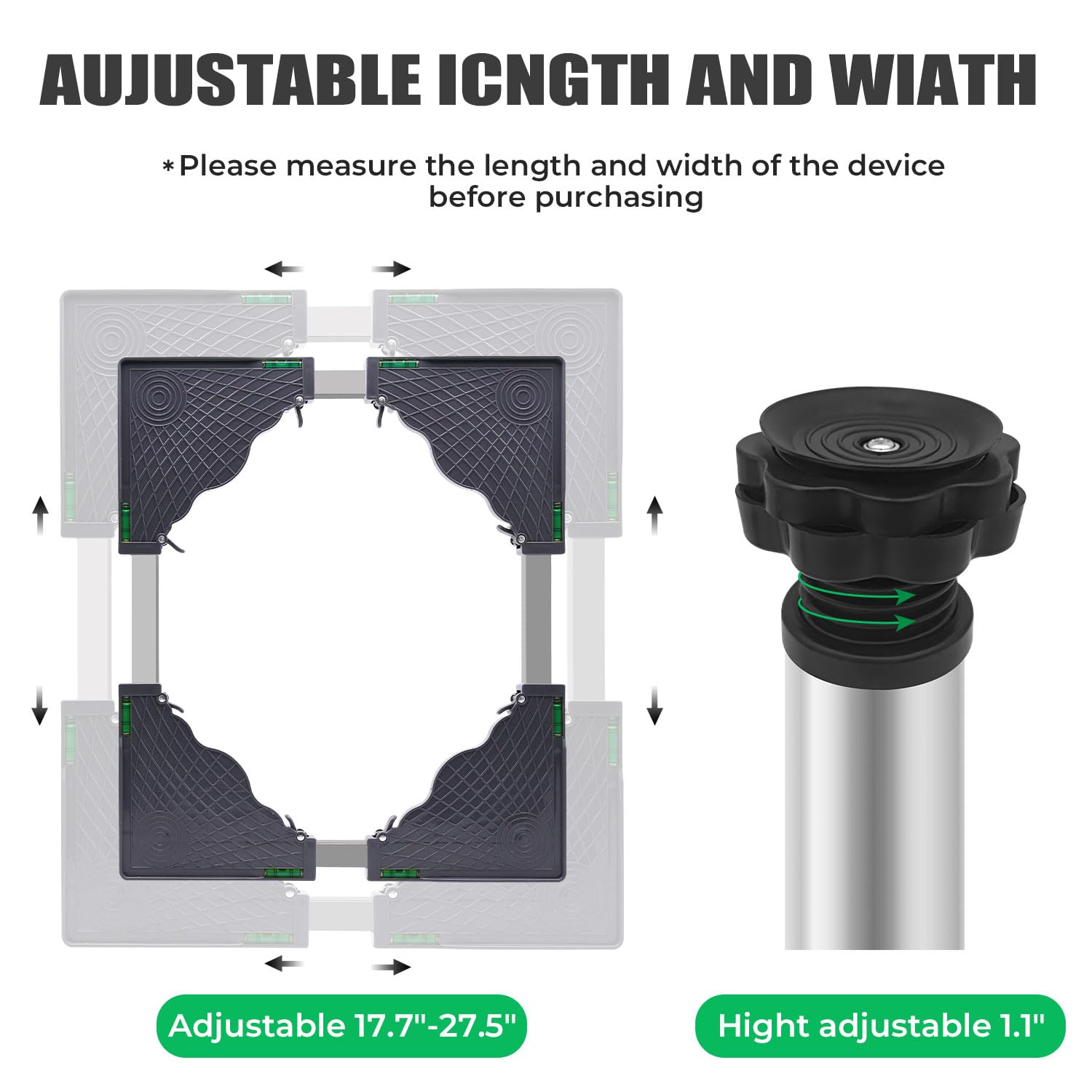 AKZYTUE Washer and Dryer Pedestal with 8 Strong Feet - Adjustable Height 7.5β-8.6β - Adjustable Length and Width 17.7"-27.5" - for Washer and Dryer