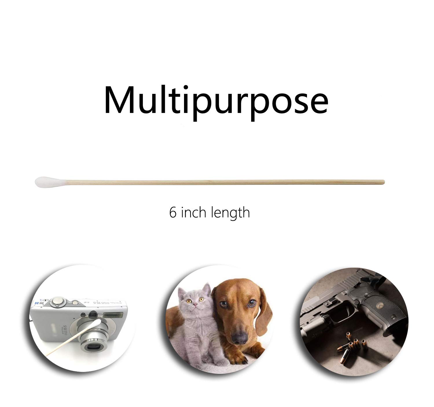 6" Long Cotton Swabs 500pcs for Makeup, Gun Cleaning or Pets Care