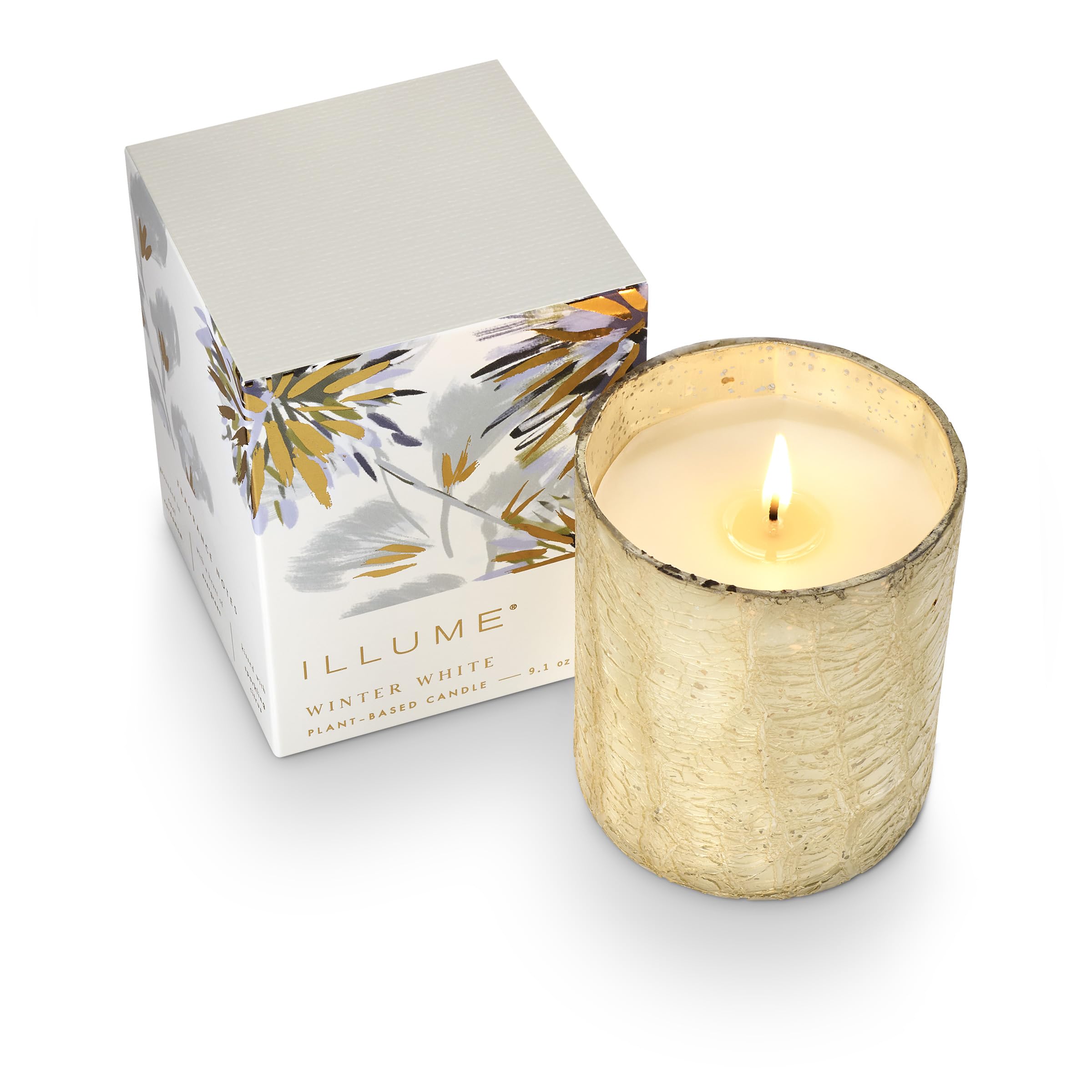 ILLUME Noble Holiday Winter White Large Crackle Glass Candle