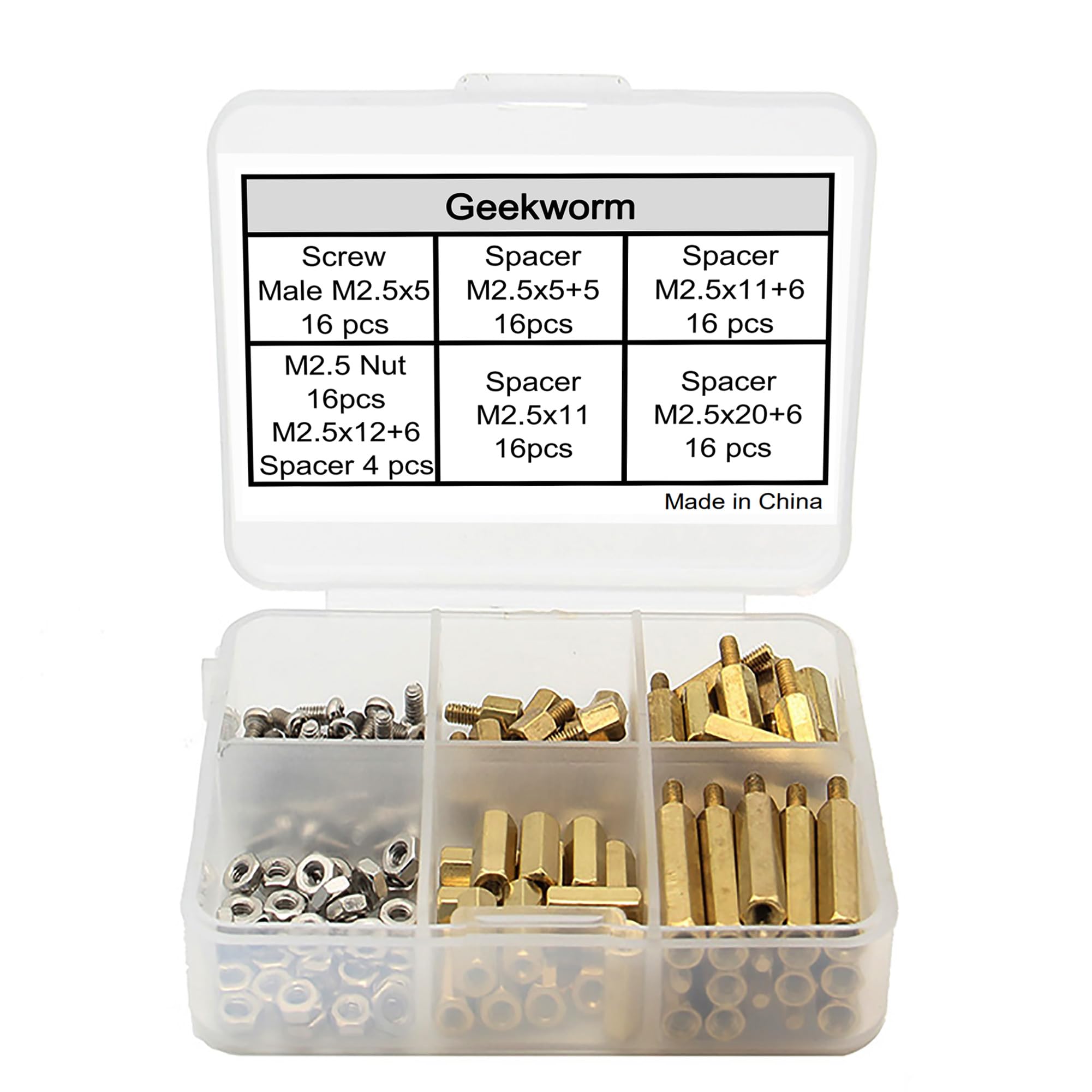 Geekworm for Raspberry Pi Installation Tool 100 Pcs/Lot M2.5 Series Hex Brass Spacer/Standoffs + Nuts + Screws w/Storage Case for Raspberry Pi 5/4B/3B+/3B/3A+/Zero W/2W Accessories Kit