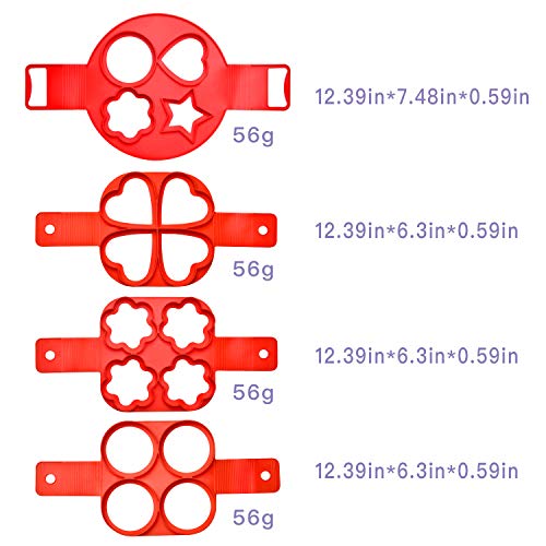 Akamino Pancake Making Mold Fried Egg Mold Reusable Silicone Pancake Maker with 4 Cavity (Heart Round Star) - 4 Pieces