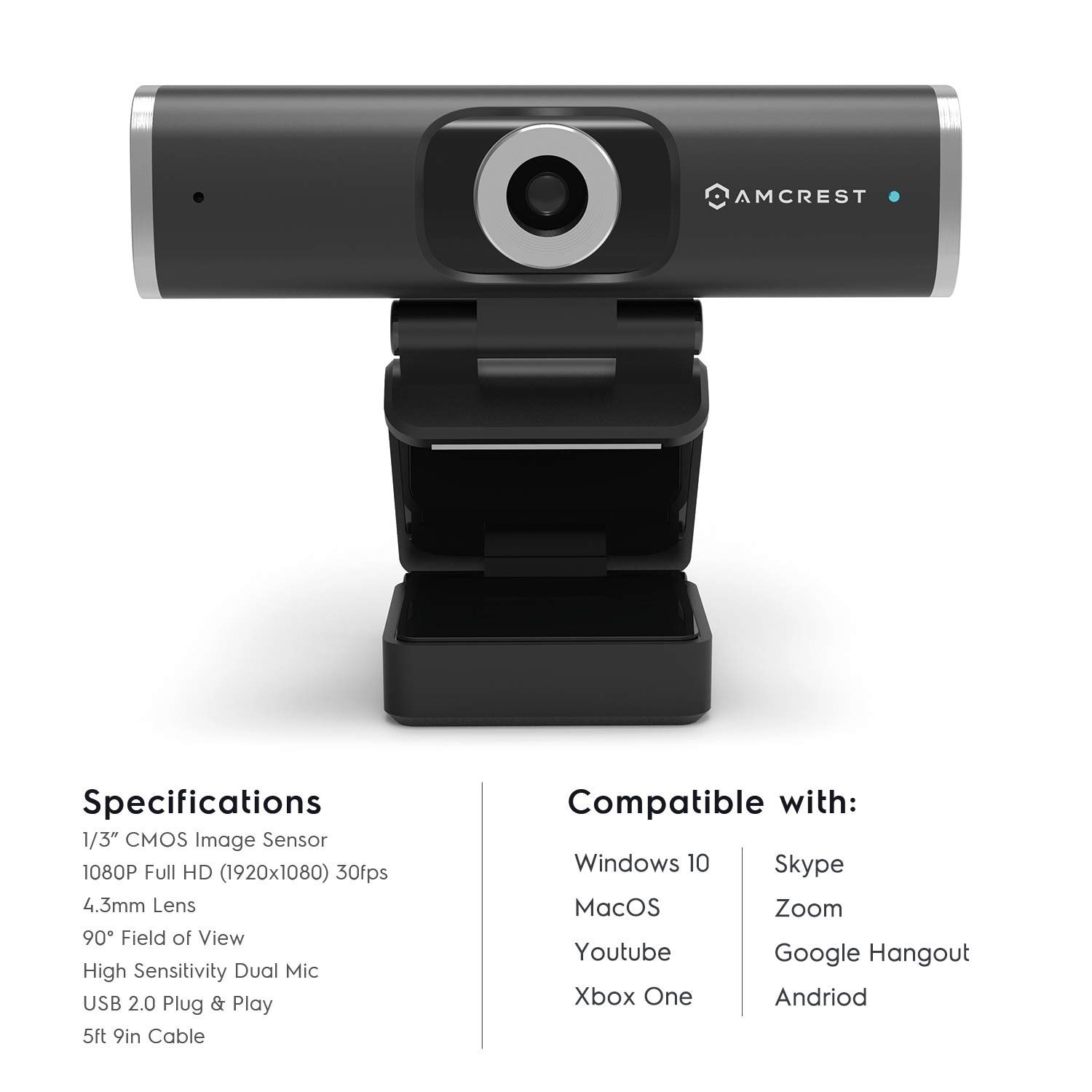 Amcrest 1080P Webcam with Microphone for Desktop, Web Cam Computer Camera, Streaming HD USB Web Camera for Laptop & PC with Privacy Cover, Wide Angle Lens, Superior Low Light (AWC195-B)