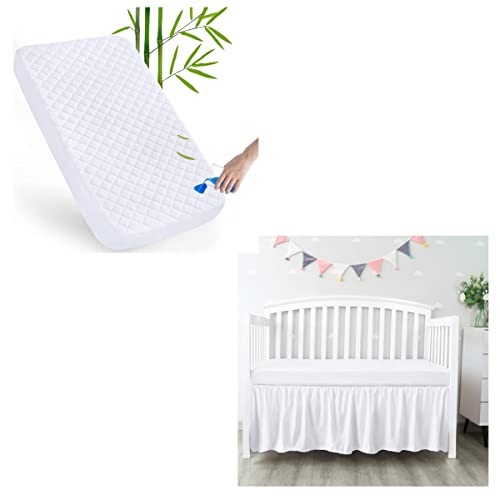 Crib Mattress Protector & Crib Bed Skirt, White