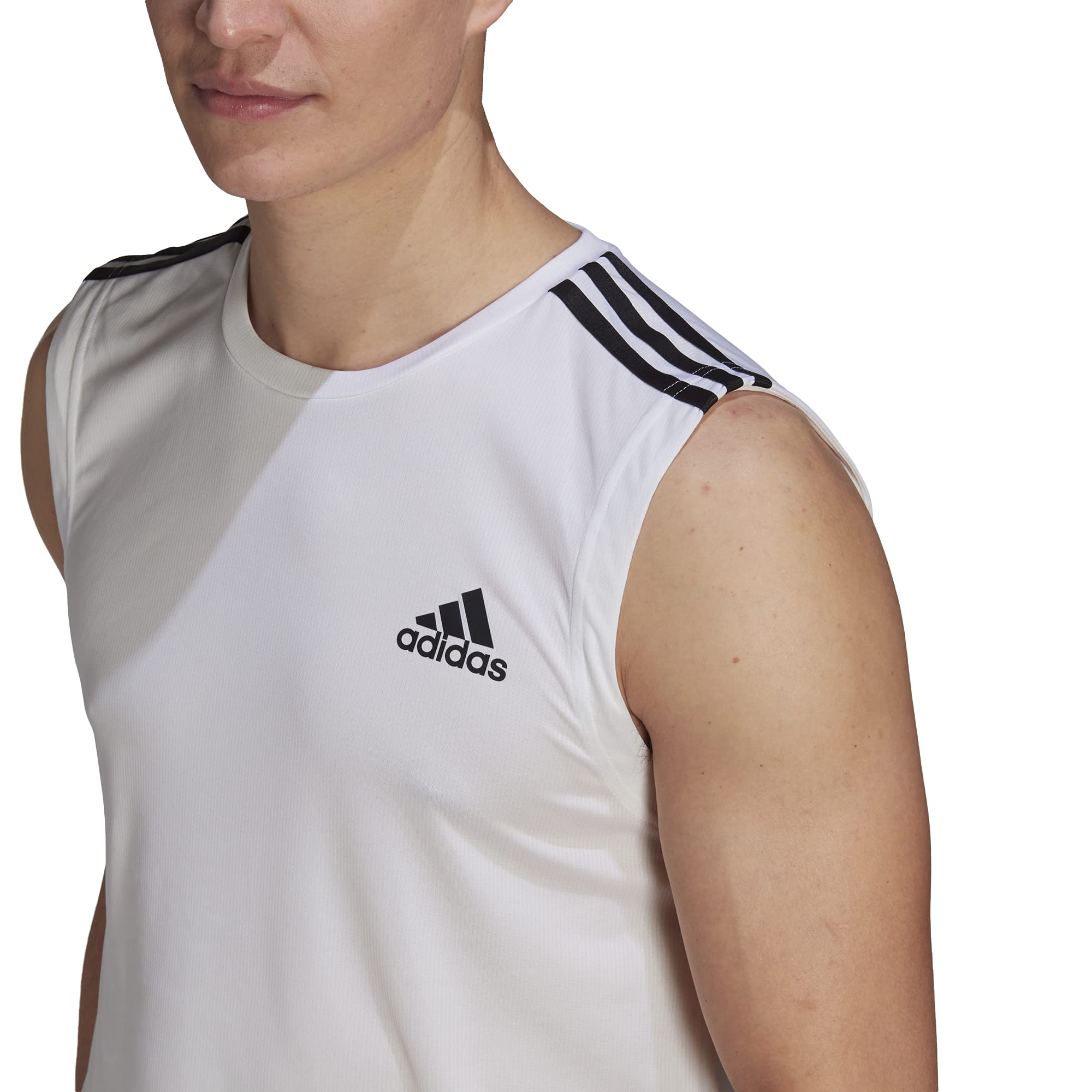 adidas Men's AEROREADY Designed 2 Move Sport 3-Stripes Tank Top, White, Large