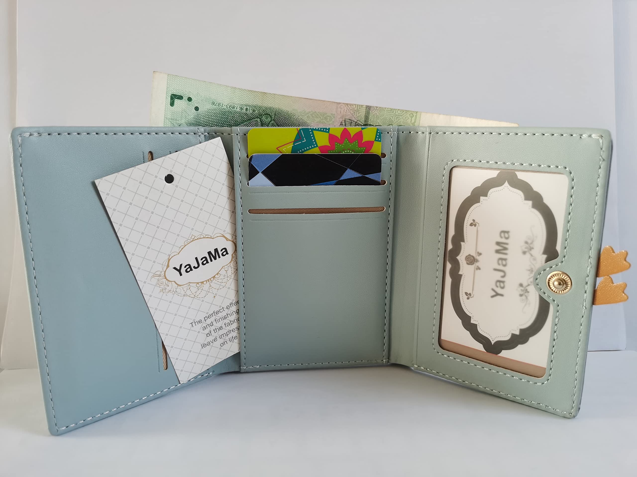 YaJaMa Women Wallet Cute Duck Rabbit Small Trifold Credit Card Case Organizer ID Window for Teen Girls (Blue Duck)