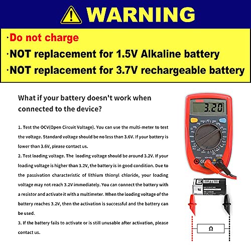 EEMB ER14250 Nonrechargeable 3.6V Lithium Battery with Tabs Li-SOCL₂ 1/2 AA Size 1200mAh High Capacity UL Certified Single-Use 3.6V Lithium Thionyl Chloride Battery DO NOT Charge Battery