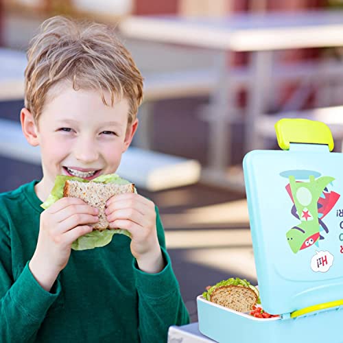 Bento Lunch Box for Kids, Dinosaur Lunch Box with 4 Compartment Bento,1300ml Lunch Containers with Sauce Jar, Spoon&Fork, Durable, Leak Proof, Dishwasher Safe, BPA-Free and Food-Safe Materials (Blue)