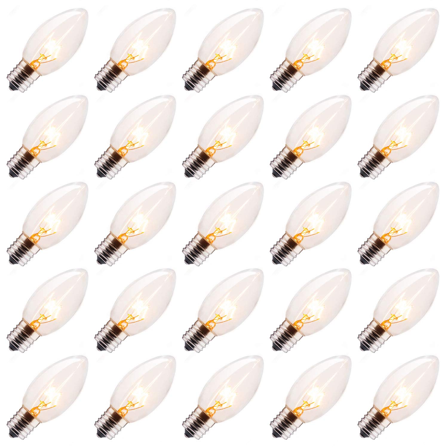 50 Pack C9 Clear Replacement Bulbs for Christmas Lights, E17 C9 Intermediate Base Incandescent C9 Christmas Light Bulbs, 7 Watt, Warm White