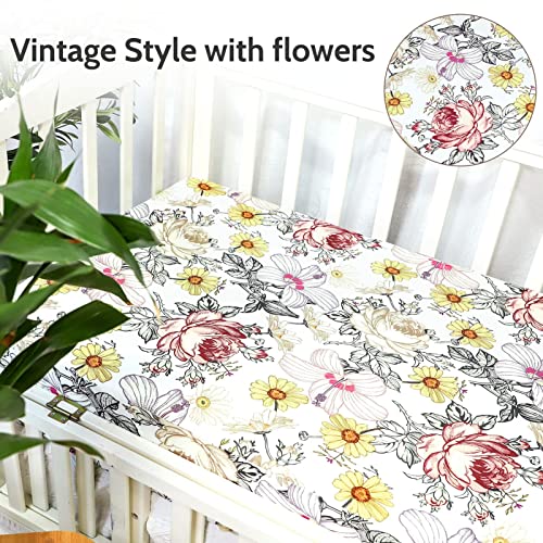 Crib Sheet Jersey Cotton, Fitted Cotton Baby & Toddler Universal Crib Sheets, Floral Crib Sheet Set