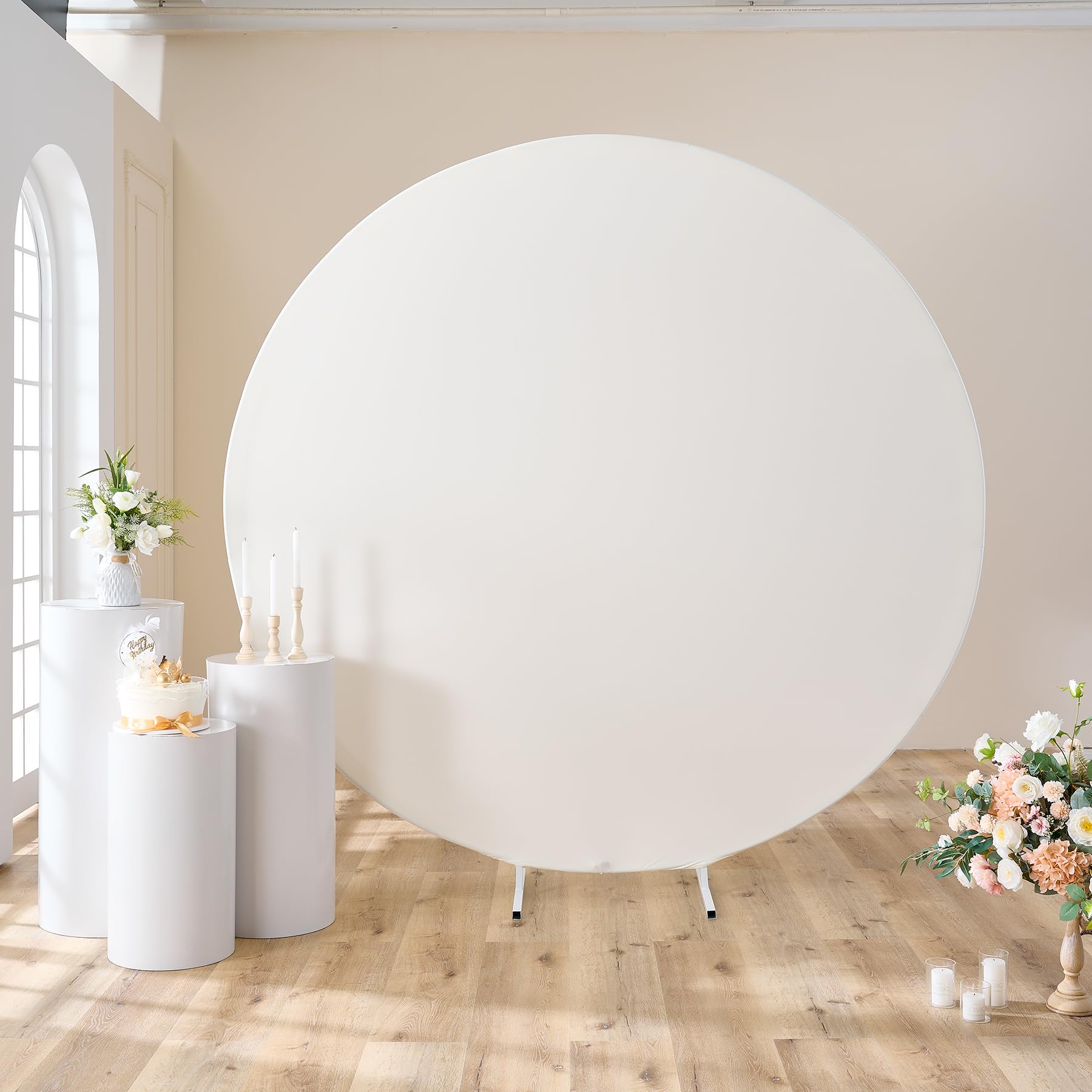 7.2ft Ivory Round Backdrop Cover Suitable for 7ft/7.2ft Circle Stand Polyester Iovry Birthday Party Wedding Photography Circle Arch Backdrop Cover