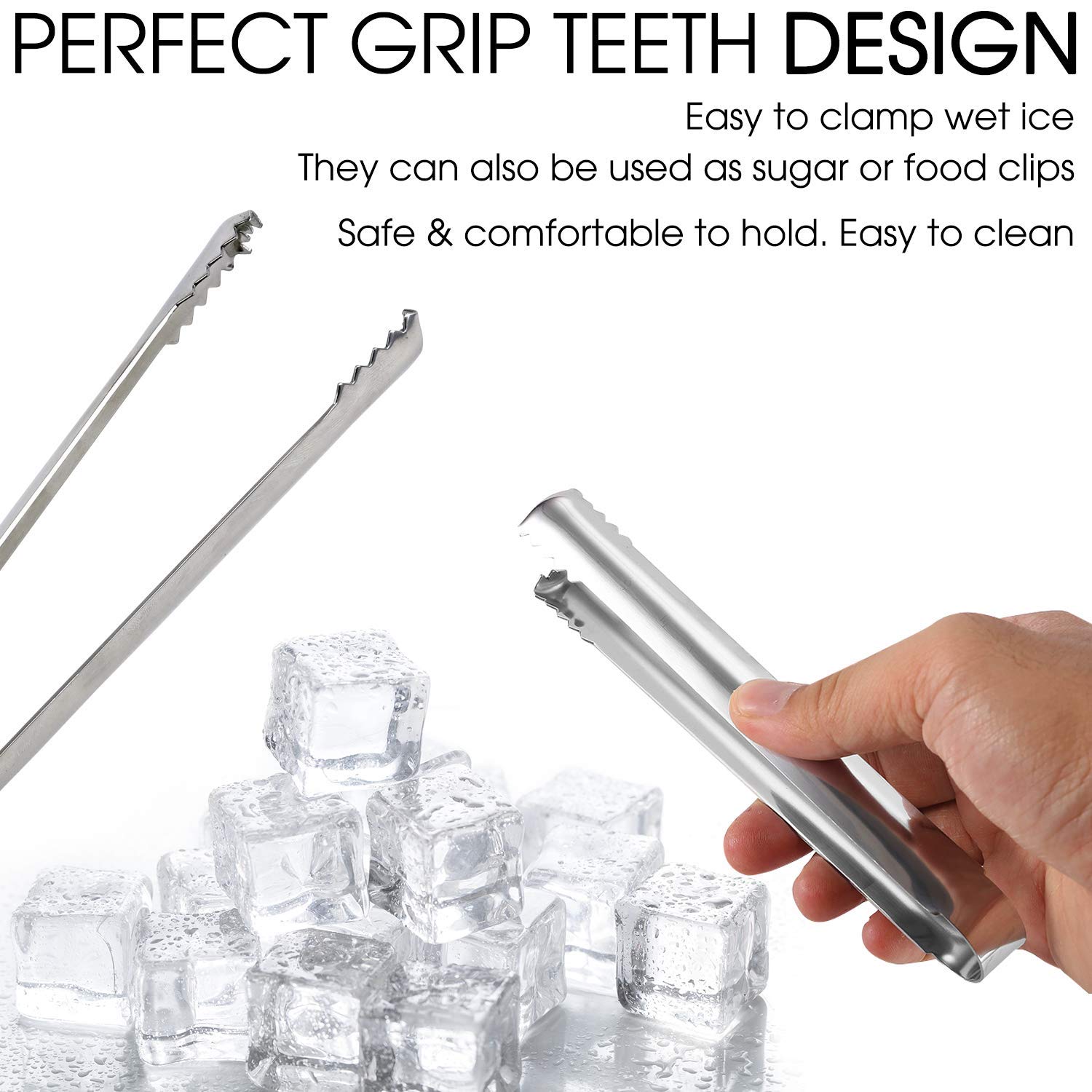 DUGATO Ice tongs, 2pcs Small Tongs 6.3 inch Stainless Steel with Sharp Teeth Make Grabbing Ice Easy, for Ice Bucket Ice Sugar Cubes Coffee Bar Food Serving