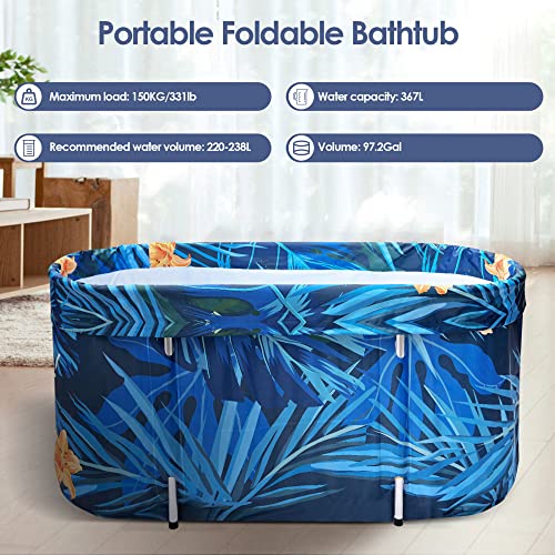 AellerSen Portable Bathtubs, Foldable Soaking Bathing Tub for Adults, Oval Bathtubs for Showers, with Thick Insulation Foam to Keep The Temperature (Blue)