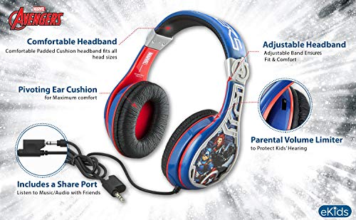 eKids Avengers Kids Adjustable Headband, Stereo Sound, 3.5Mm Jack, Volume Limited Headphones for School, Home, Travel