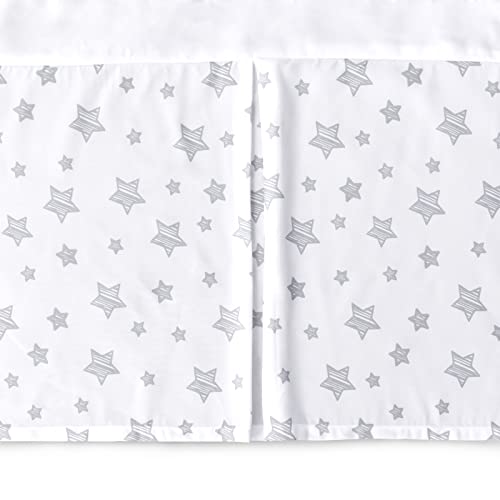 Crib Skirt Boy Girl Pleated Dust Ruffle Machine Washable, 14" Drop, Toddler Crib Bed Skirt White with Grey Star, Microfiber Nursery Standard Crib Bedding Skirt