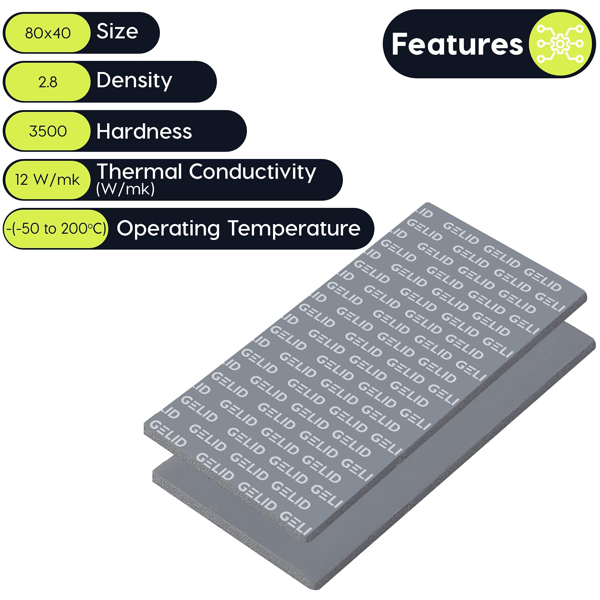 Gelid Solutions GP-Extreme Thermal Pad 80 x 40 x 2.0 mm Excellent Heat Conduction, Ideal Gap Filler Easy Installation Thermal Conductivity 12W