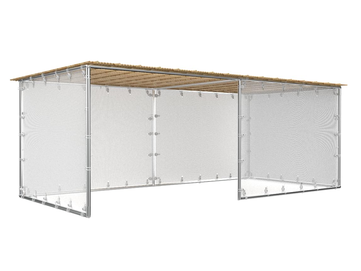 The Sieger Open Air Sukkah - Full Mesh Walls to Keep You Cool - Complete Kit Including frame walls Bamboo Mats & Support Poles - Easy to Assemble - No Tools Required (6x8)