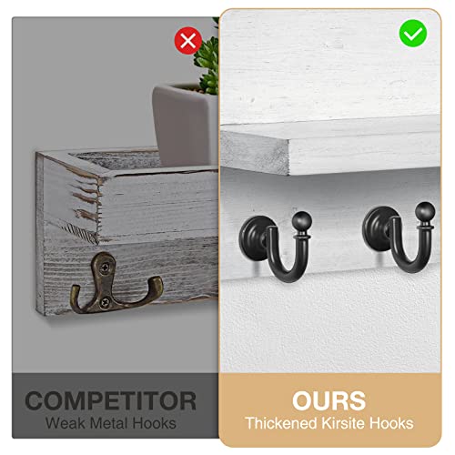 rorecay Key Holder for Wall Decorative: Easy Install Farmhouse Key Hanger Mail Organizer Wall Mount, Wood Keyholder Mail Holder with Shelf for House Entryway Decor, White