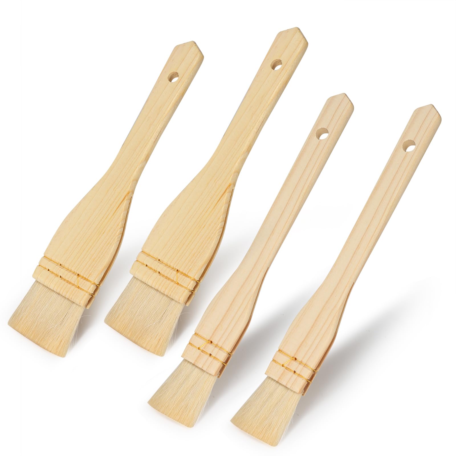Alminionary 4Pcs Pastry Brushes Basting Oil Brush with Boar Bristles and Hardwood Handles BBQ Cooking Baking Brush for Spreading Butter, Egg Liquid to Pastries, Dessert, Bread Dough