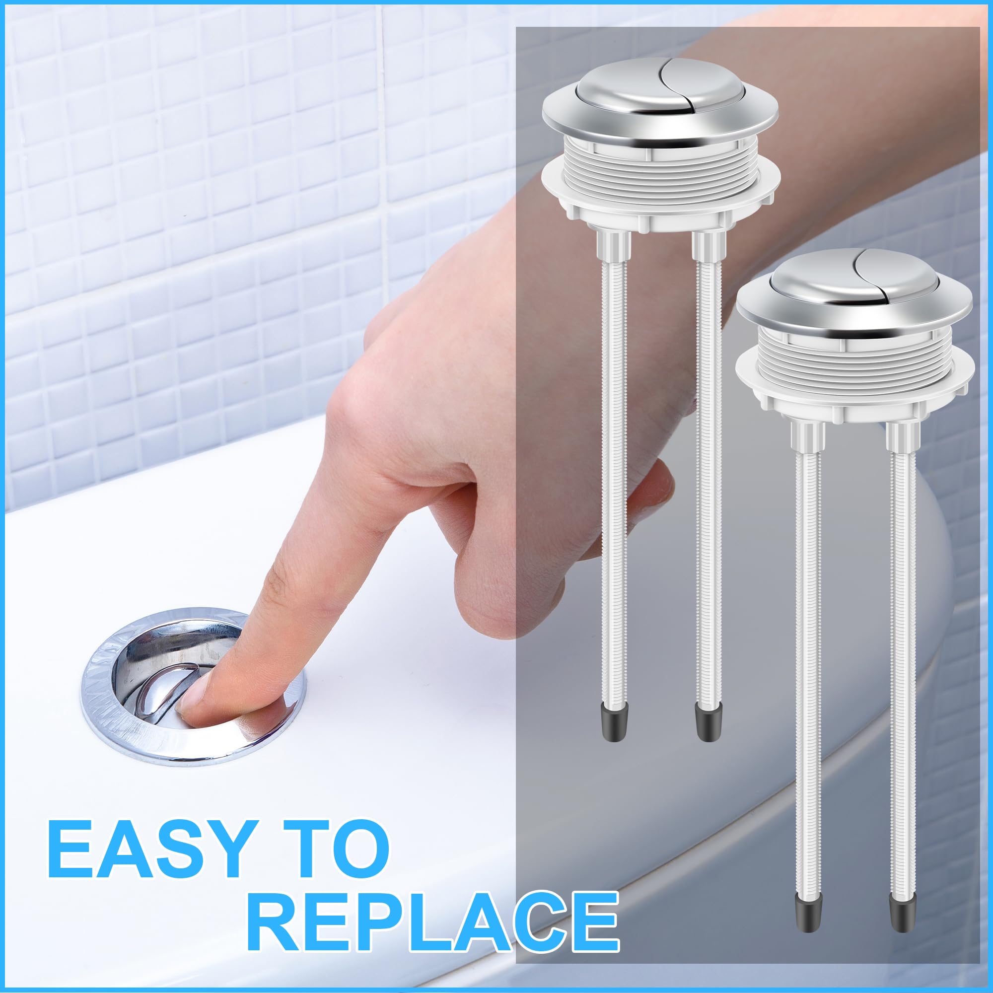 58mm Toilet Tank Buttons, 2 Pack Flush Valve Dual Push Button Replacement Adjustable, Compatible with Glacier Bay Aquasource TOTO, American Standard, KOHLER, Twfords, Armitage Shanks, Geberit