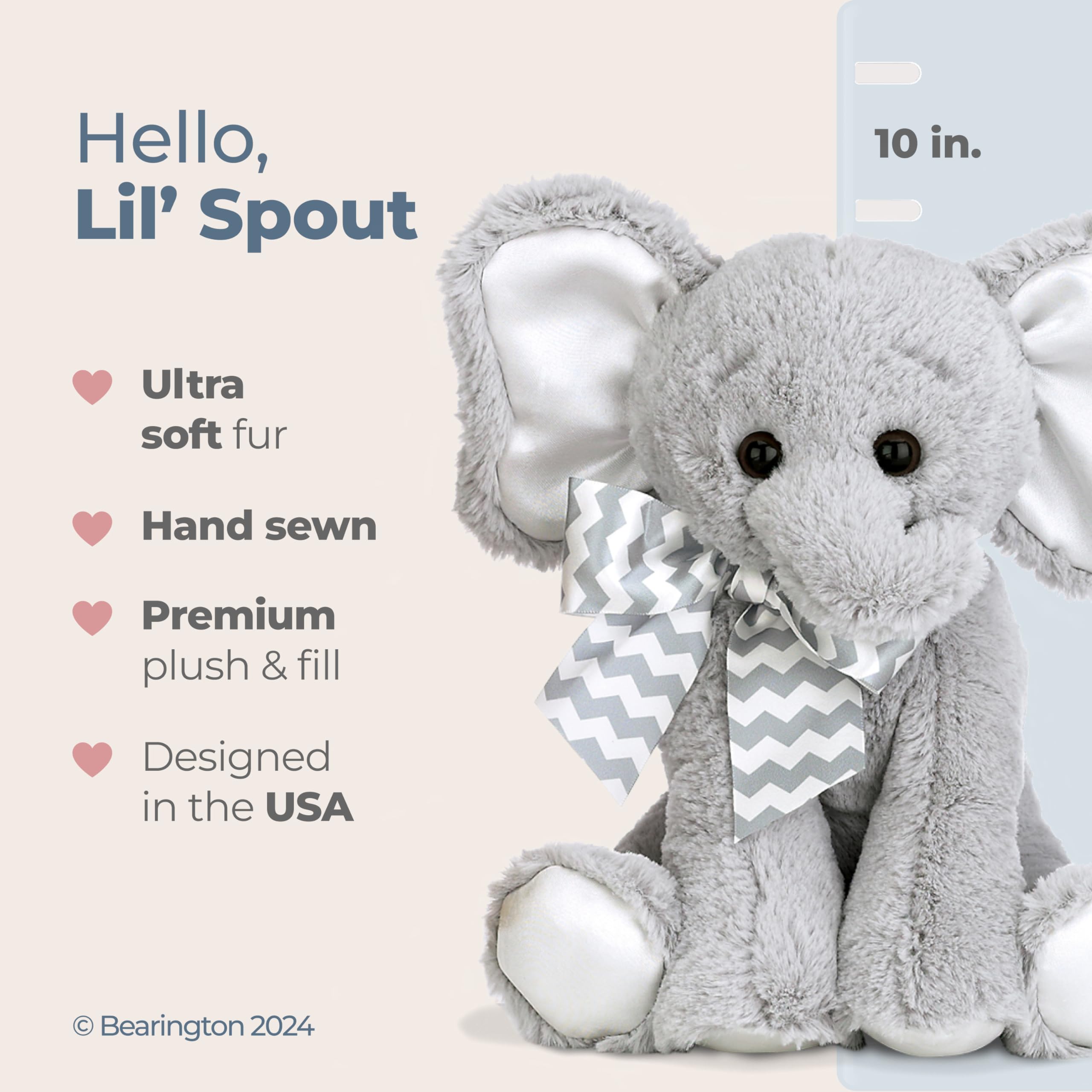 Bearington Baby Lil’ Spouts The Elephant Plush, 10 Inch Elephant Stuffed Animal Piggy Bank with Noise