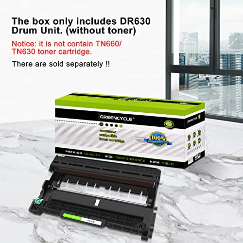 greencycle 1 Pack DR630 DR-630 Black Drum Unit Replacement Compatible for Brother HL-L2300D DCP-L2520DW DCP-L2540DW HL-L2360DW HL-L2380DW MFC-L2700DW MFC-L2740DW Laser Printer（Without Toner）