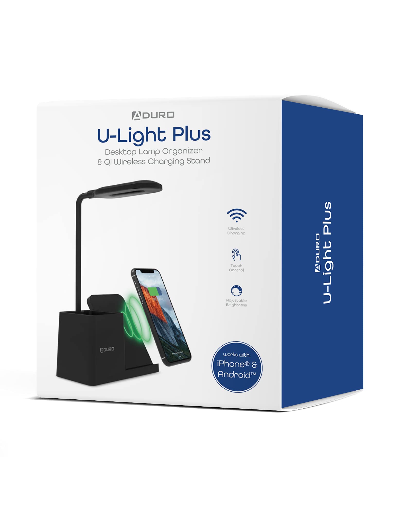 Aduro U-Light LED Desk Lamp Organizer Desk Light with Pen Holder & QI Wireless Charger Stand Black