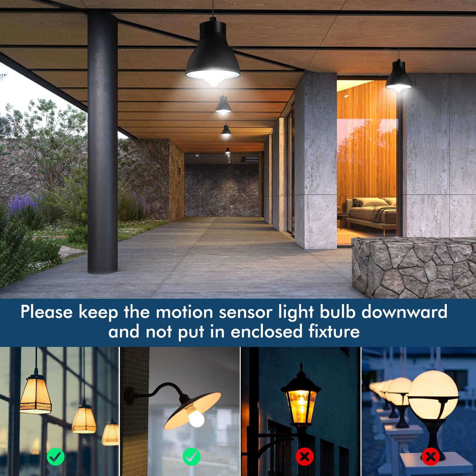 ONEVER Motion Sensor Light Bulbs - 12W (100W Equivalent) PIR Motion Activated Dusk to Dawn Light Bulb Auto on/Off E26 6000K Cool White Indoor Outdoor Security Bulb for Front Door Garage Hallway 2 Pack