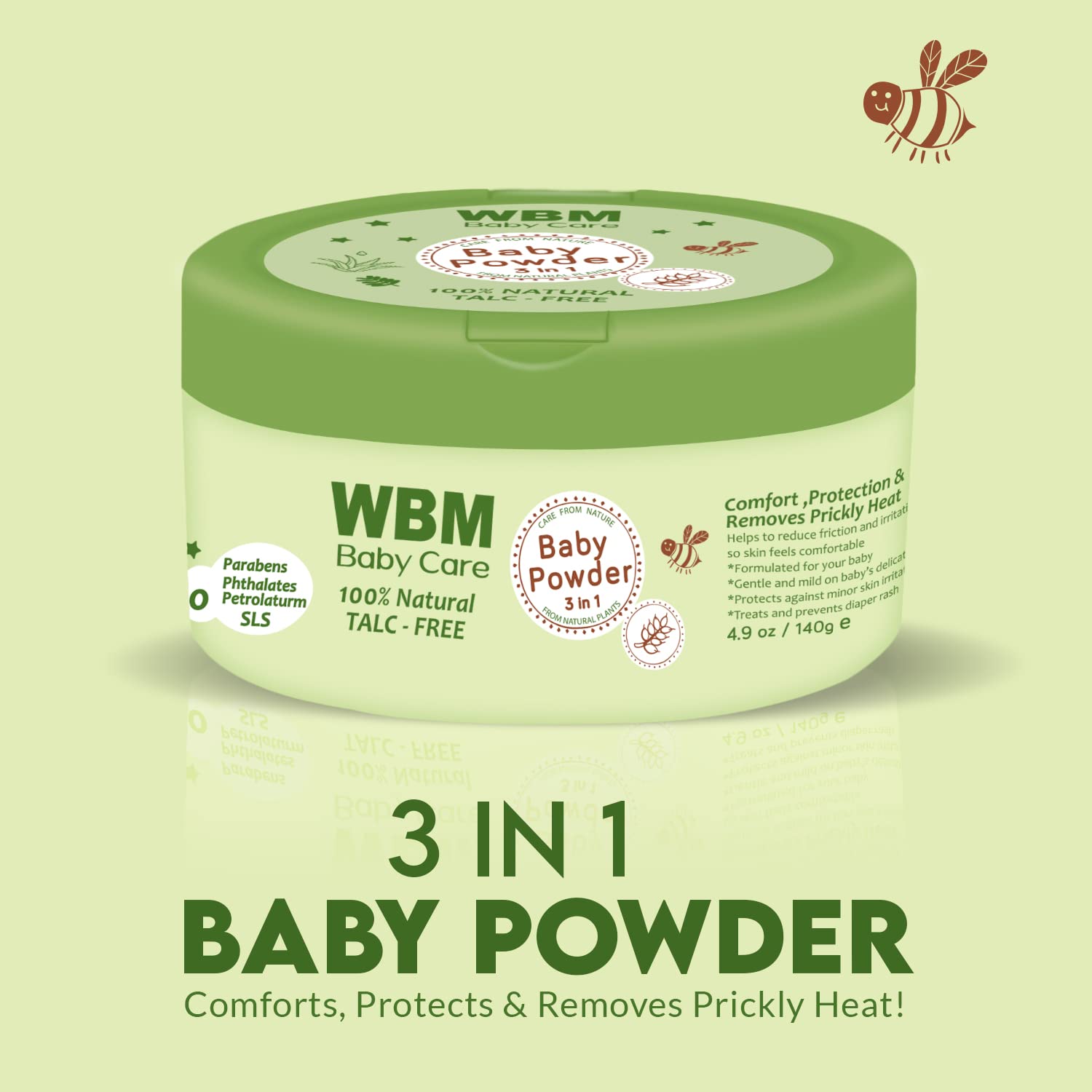 WBM Care Baby Powder Talc Free, specifically Designed for Baby's Delicate Skin, Unscented Baby Powder-140g
