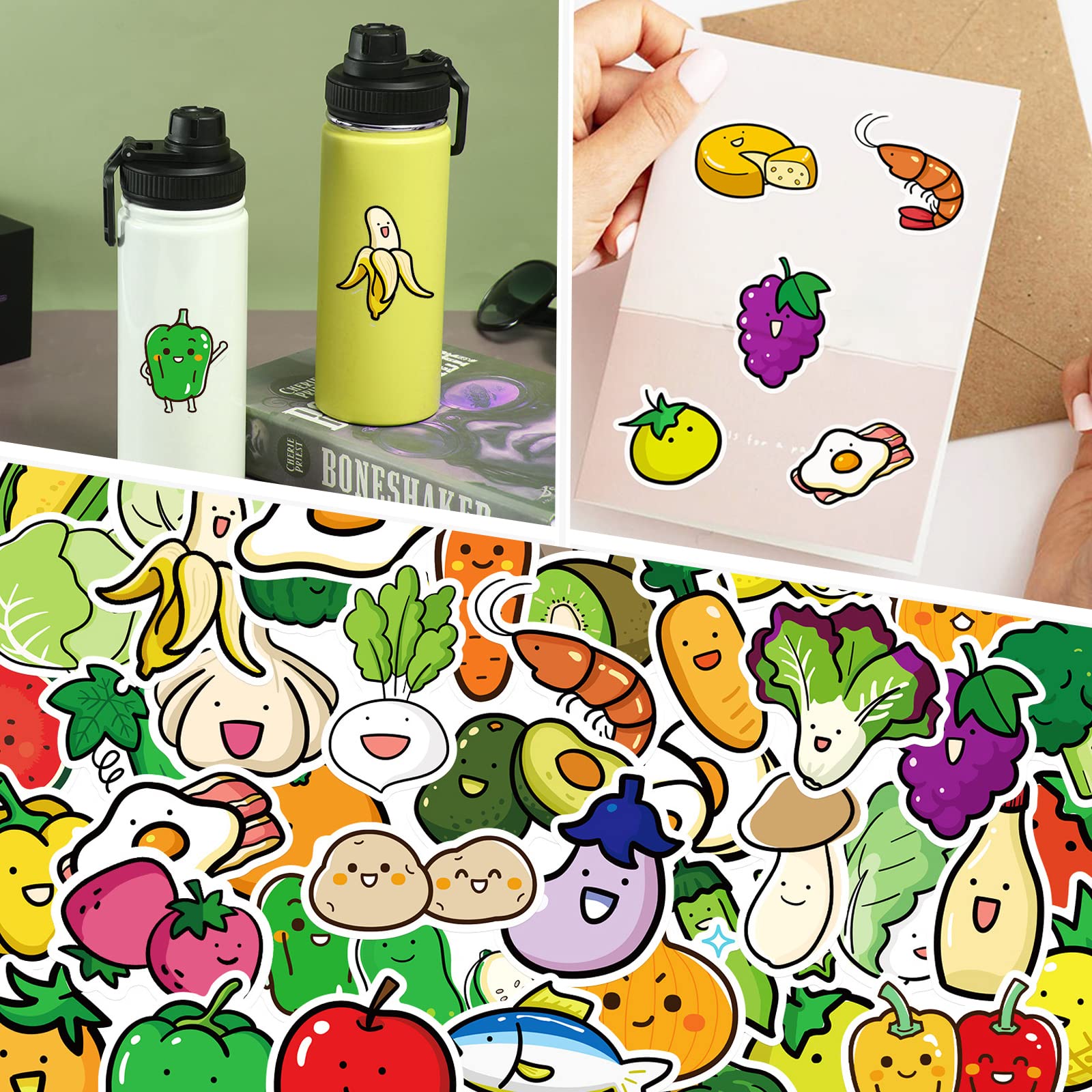 50 Pcs Fruit Vegetable Stickers Waterproof Kawaii Stickers for Water Bottles Laptop Luggage Refrigerator Room Netbook Decoration Sticker