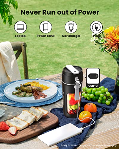 Elechelf Portable Blender for Shakes and Smoothies,Travel Blender USB Rechargeable,Cordless On the Go Blender,Personal Blender,Mini Blender,Small Blender ,Fast Fresh Juice Blender, Matte Black 12 oz 10 Blades