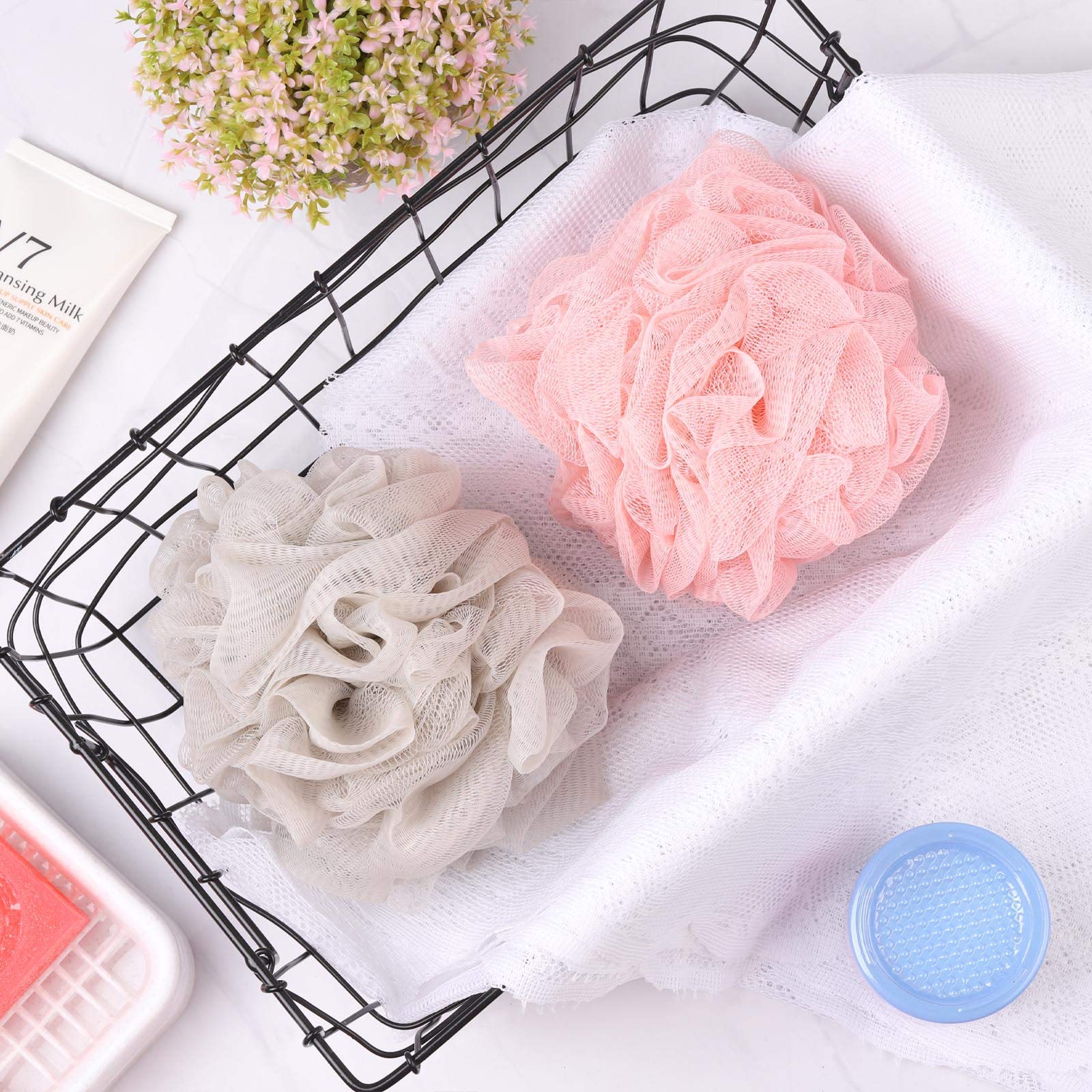 4 Pack Shower Loofahs Wash Puff 60g/pcs Body Sponges Mesh Lufas Bath Sponge for Women