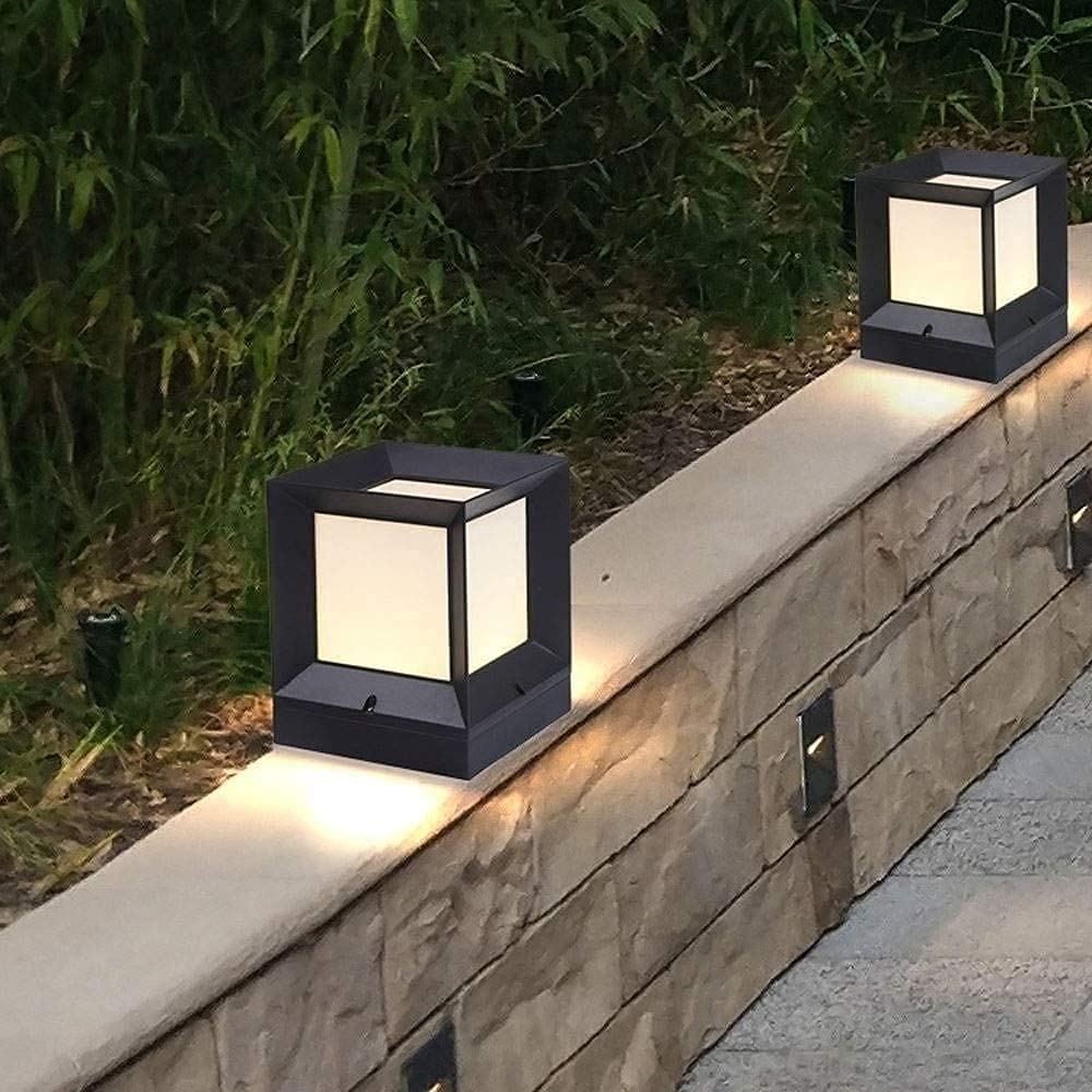 CGJDZMD Outdoor Column Lights, E27 Post Light Fixture IP55 Waterproof Head Lamp Square Fence Guardrail Modern Minimalist Garden Villa Floor Pillar Lantern¡, M