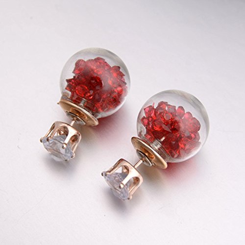 5 Pack/Set CZ White/Blue/Black/Rainbow/Red Diamond Crystal Multicolor Drift sand Beads Glass Ball double-sided piercing Zircon Stud Post Earrings For Women Girls