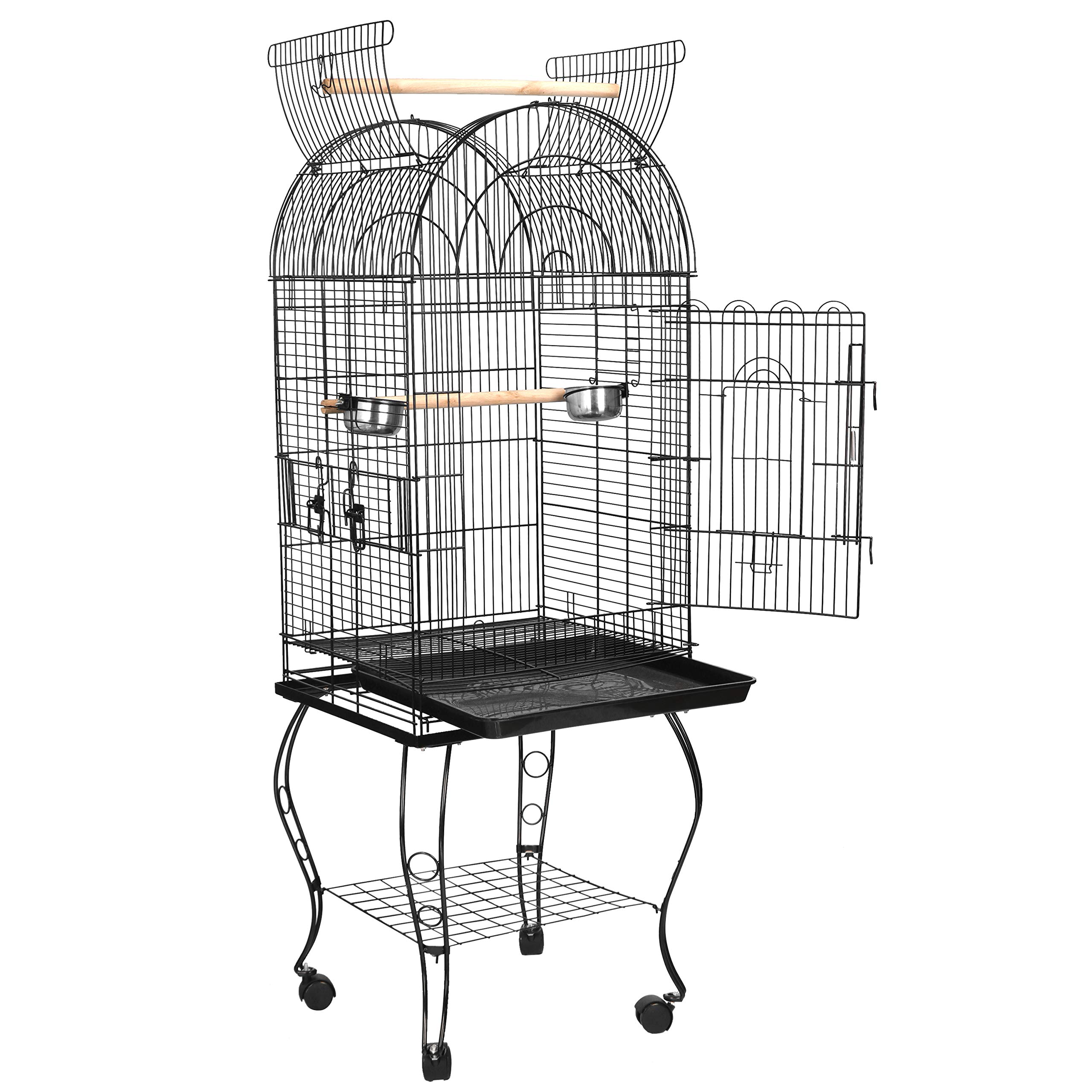 63.5 Inches Medium Bird Cage Open Top Parrot Cage with Detachable Stand, Rolling Wheels Lovebird Cockatiel Quaker Sun Parakeet Green-Cheek Conure Cage