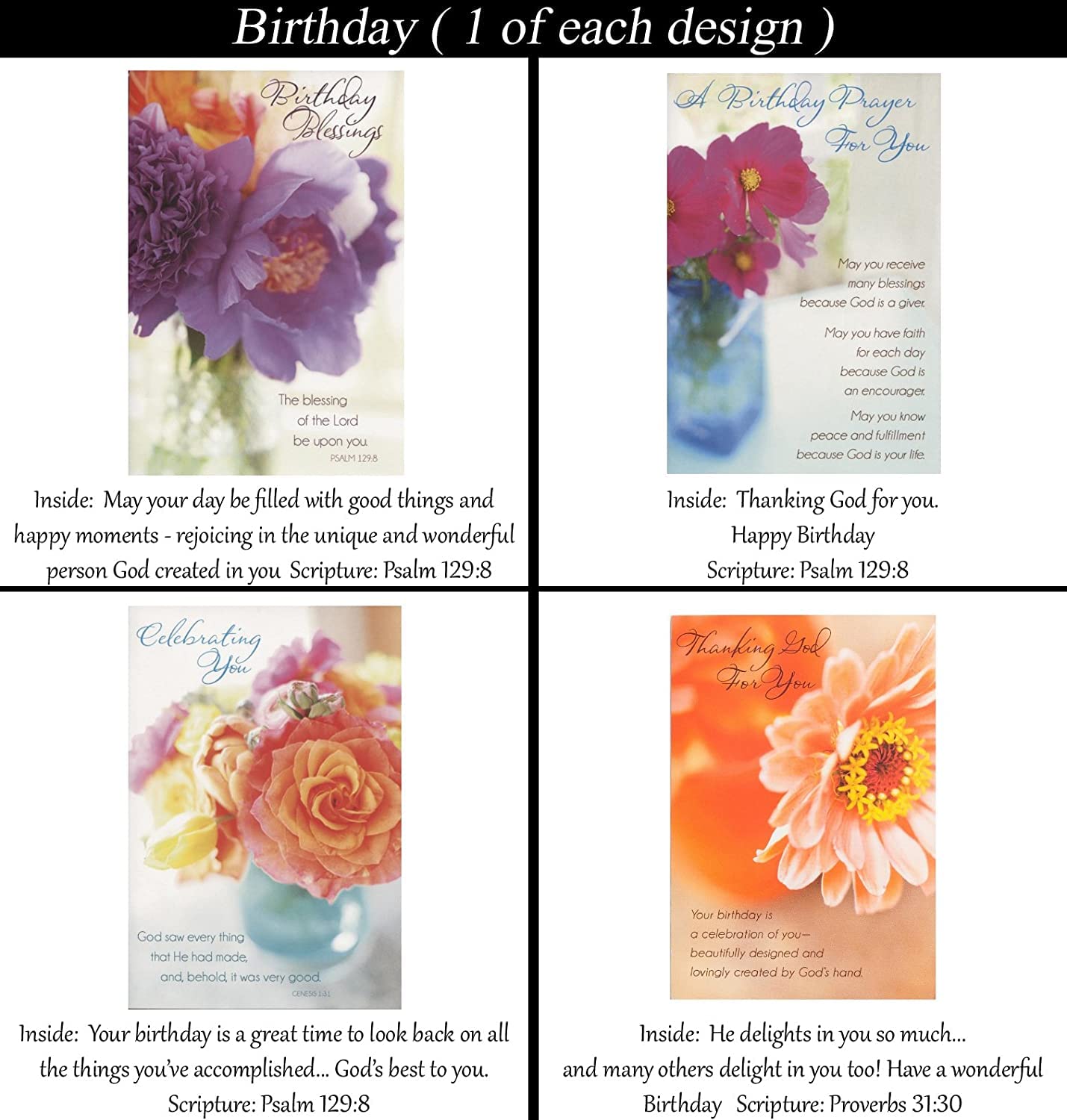 Birthday (No Repeated Cards) 32 Design Christian/Religious Greeting Card Assortment ~ Scripture in every card