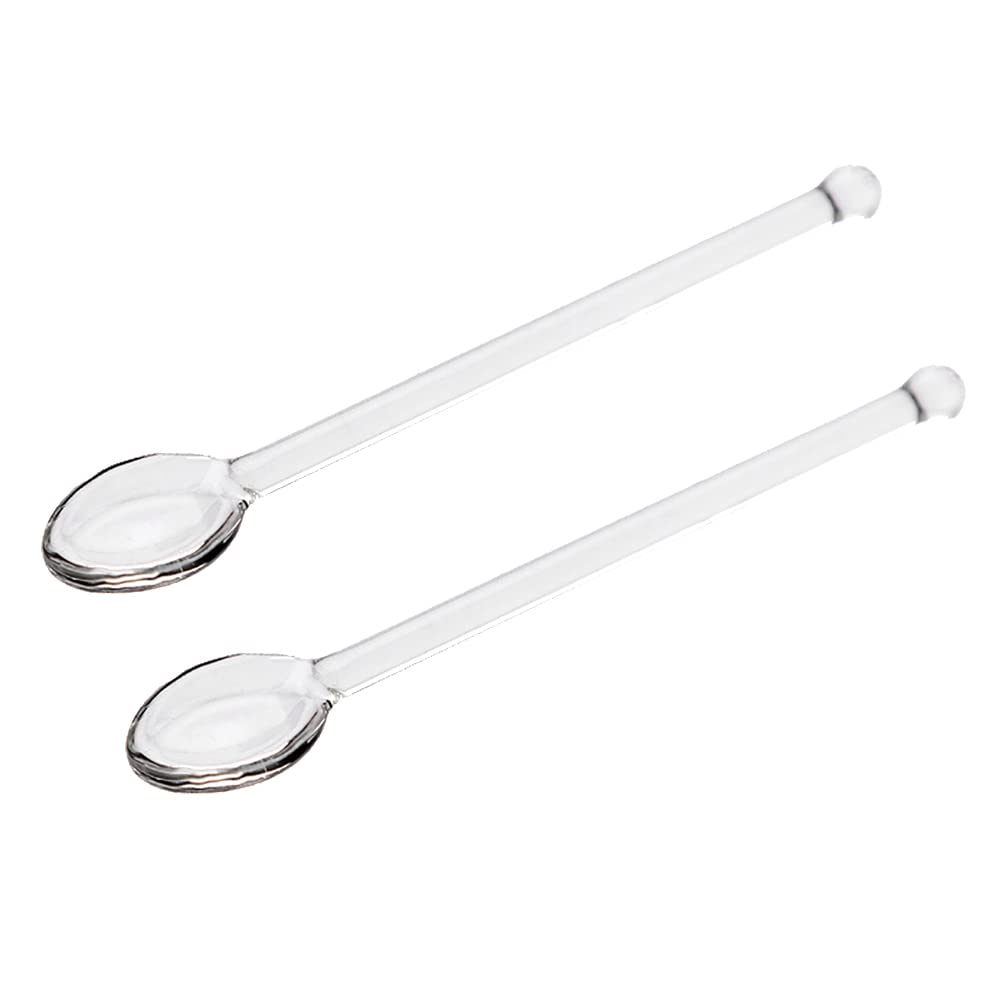 GSHLLO 2 Pcs Clear Glass Spoons Tea Stirring Spoon Coffee Mixing Long Handle Cocktail Spoons Transparent Dessert Spoon for Drinks Milk