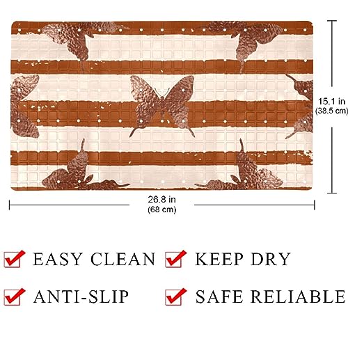 Bath Tub Shower Mat - Anti-Slip PVC Material 15.1x26.8 in, Gentle Cushioning Quick Drying Suction Cups Reliable Solution - Stripes and Butterfly Patterns Non-Slip Floor Mat
