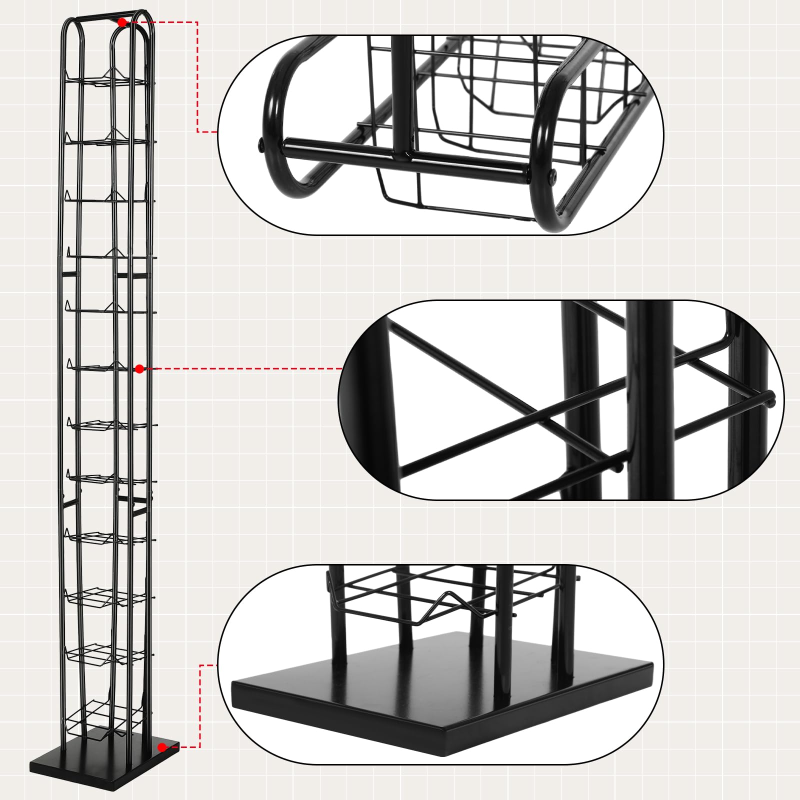 Tandefio 78" Black Floor Standing Hat Rack Tower 12 Tier Hat Display Rack Hat Organizer Metal Hat Stand Hats Wigs Holder for Cap Retail Display Storage Vertically