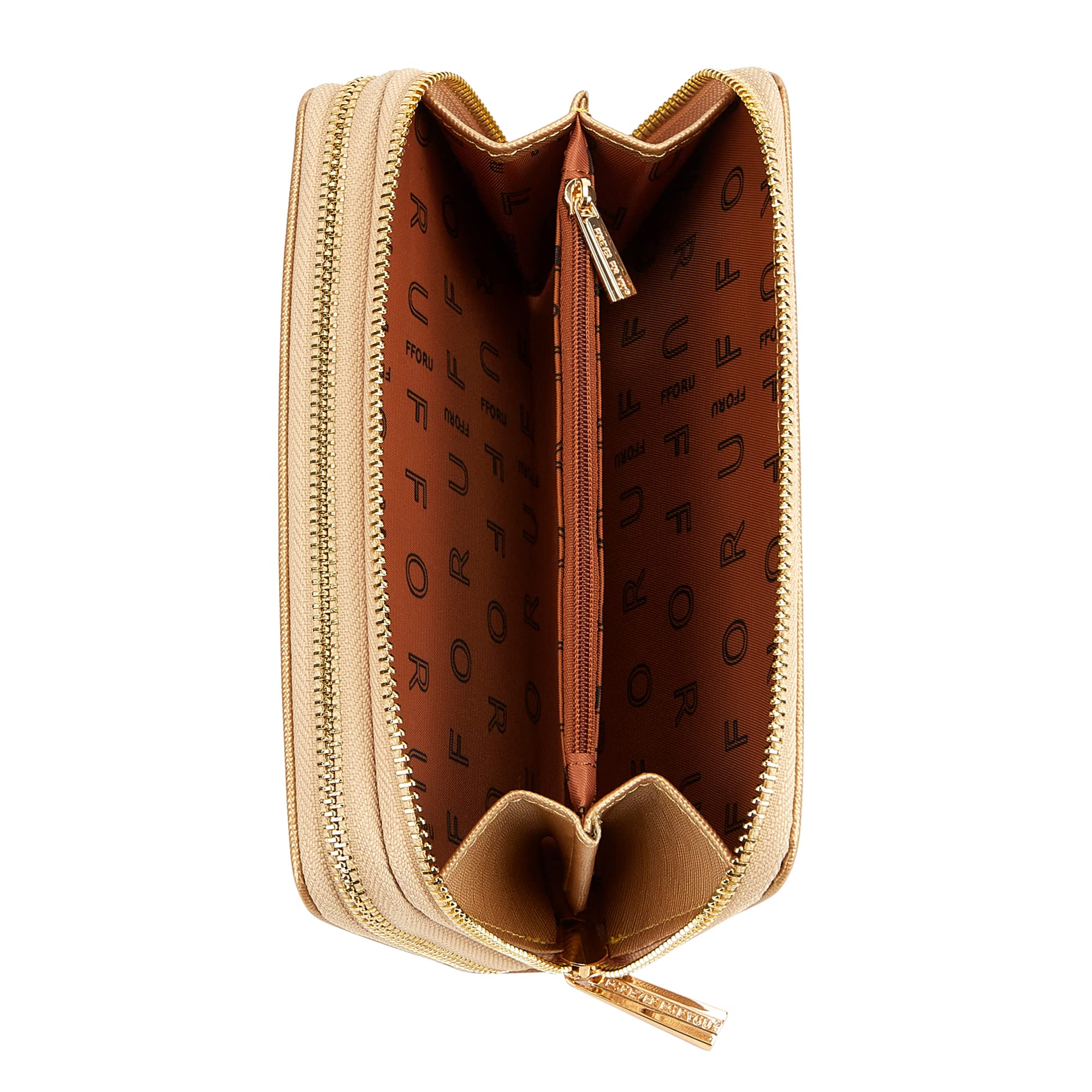 Cynure Women's Large Zipper Card Organizer Long Leather Wristlet Clutch Wallet for Ladies, Gold