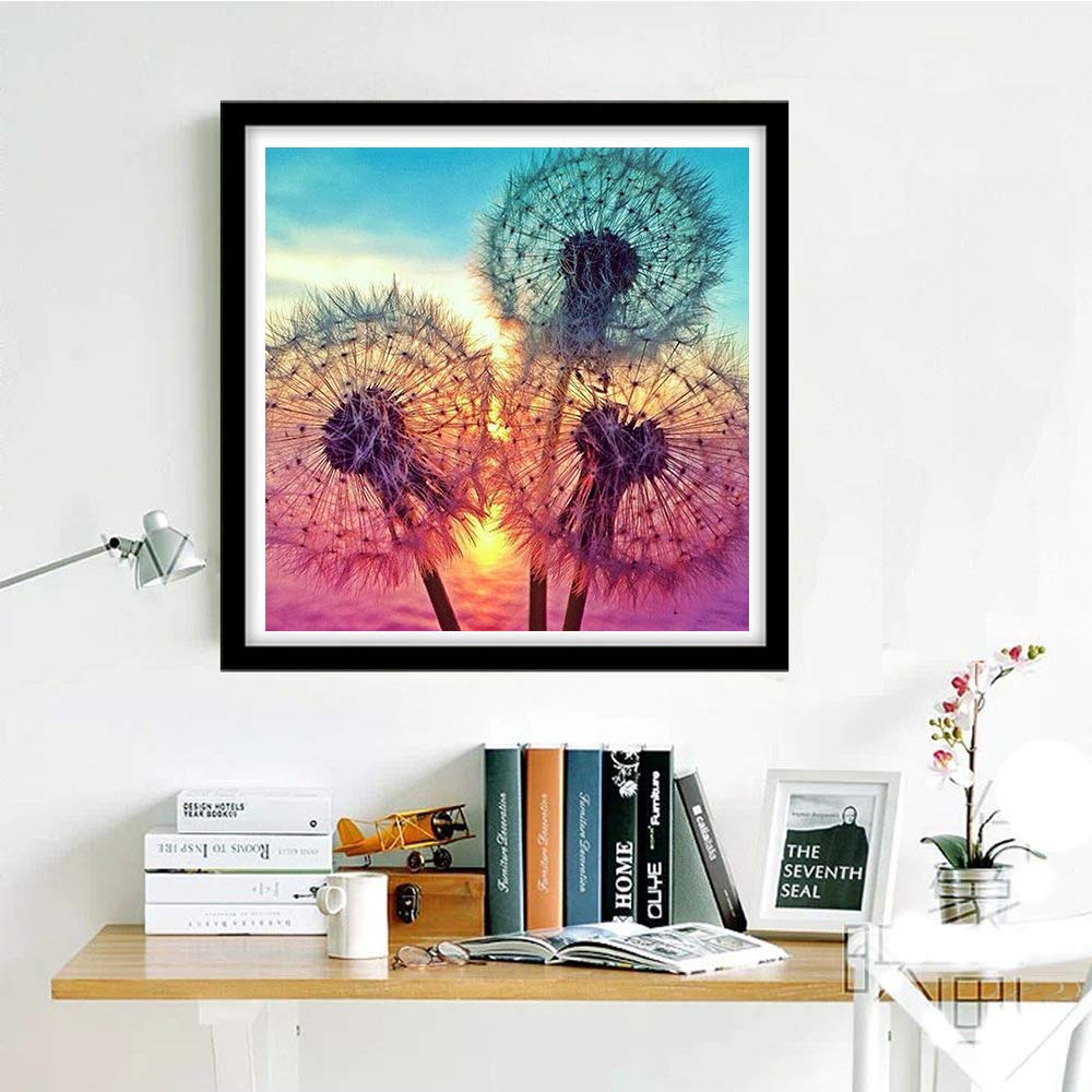 5D DIY Diamond Painting Kits for Adults Full Drill Crystal Rhinestone Embroidery Cross Stitch Arts Craft Canvas Wall Decor Dandelions