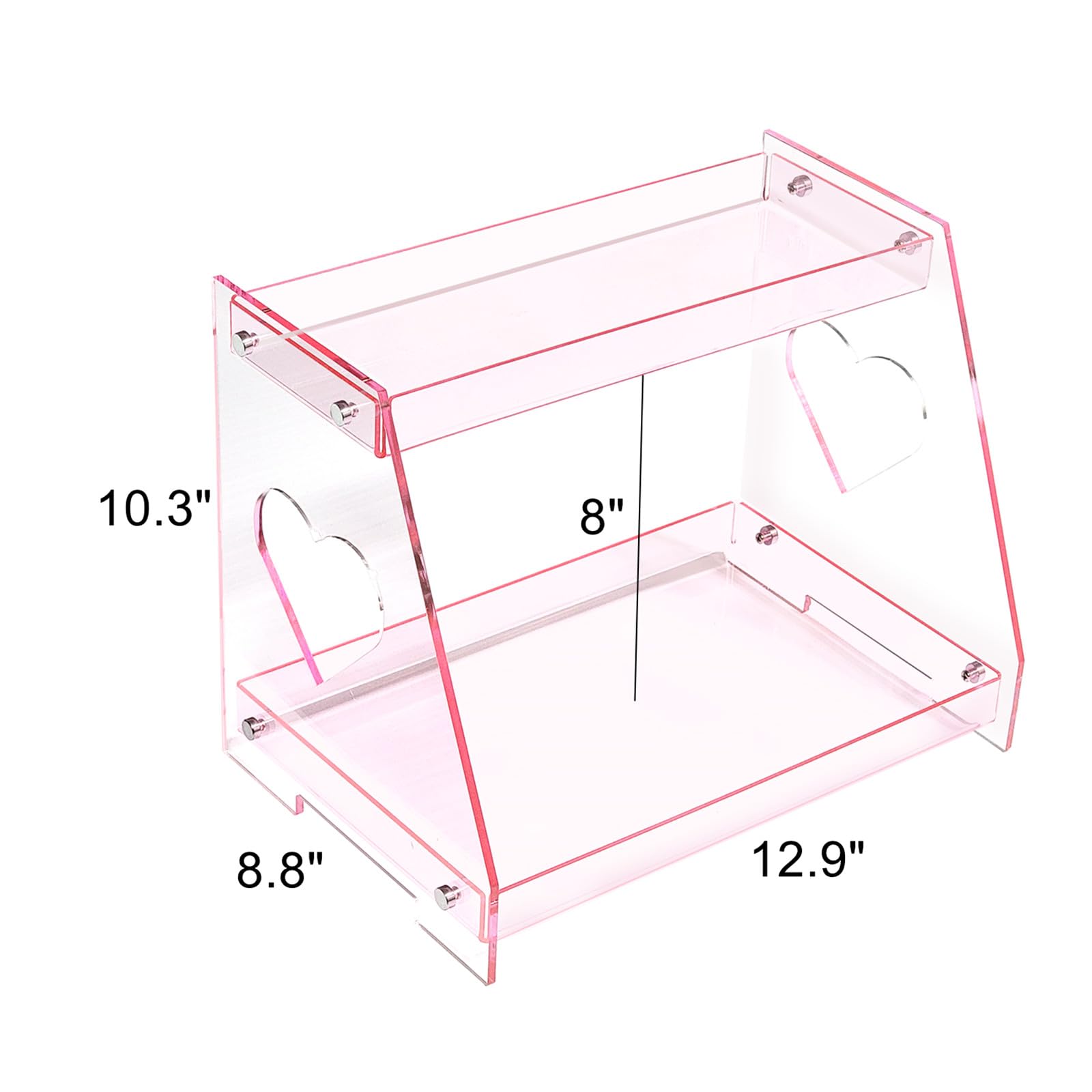 ROYALITA 2 Tier Pink Heart Bathroom Countertop Organizer Display Shelf, Acrylic Tray Vanity Perfume Storage Skincare Organizer for Counter, Cute Bathroom Sink Cosmetic Organizer Shelf