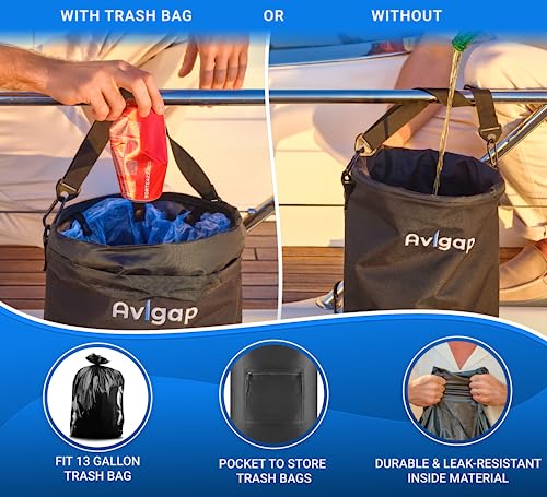 Avigap Boat Trash Can, 100% Odor & Leak Resistant, Portable, Reusable, 10-13 Gal Garbage Bag Snaps Inside, Easy to Install & Clean, Fishing, Sandbar, Kayak, Pontoon Boat Accessories