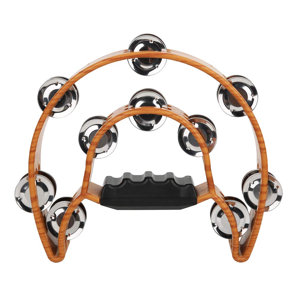 Eujgoov Tambourine Double Row Tambourine Half Moon Tambourine Double Row Metal Bell ABS Handle Compact Handbell with Ergonomic Grip Percussion Instrument