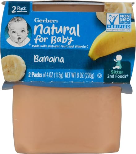 Gerber Baby Food Banana Puree, 4 Oz, 2 Pack Tubs