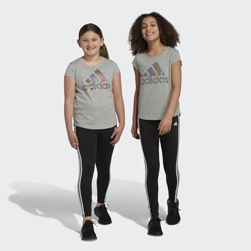 adidas Girls' Short Sleeve Scoop Neck Tee T-Shirt, Grey Heather, Large