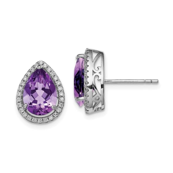 925 Sterling Silver Purple Amethyst Cubic Zirconia CZ Stud Earrings February Birthstone Jewelry