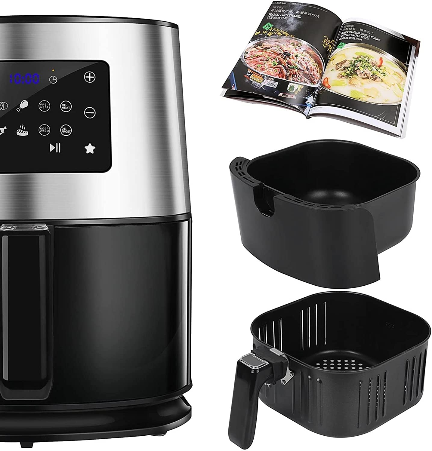 Air Fryer 6.3 Quart 10-in-1, Smart Electric Hot Airfryer Oven, 1700-Watt Oilless Cooker for Roasting, Air Frying, LED Digital Touchscreen, Nonstick Basket