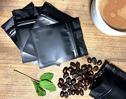 Karmay 100-3x4 Premium Smell Proof Flat Ziplock Double-Sided Reusable Metallic Foil Food Storage Bags (Matte Black)
