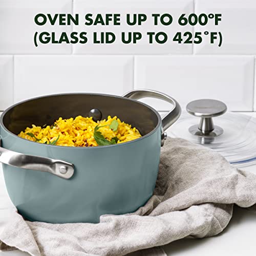 GreenPan Healthy Ceramic Nonstick, 2QT Rice Grains and Soup Maker, Caldero Pot with Lid, PFAS-Free, Induction, Dishwasher Safe, Oven Safe, Smokey Blue