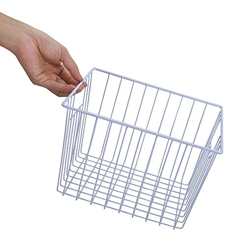 Freezer Organizer Bin, Kitchen Metal Wire Storage Basket, Pantry Cupboard Household Container Divider with Handles, Bathroom, Closet, Bedroom, Office, Rustproof - White(4)